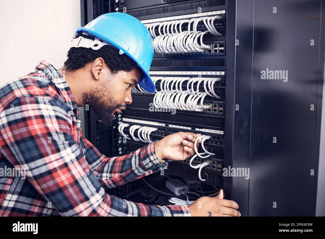 Electrician, engineering and black man with circuit board for ...