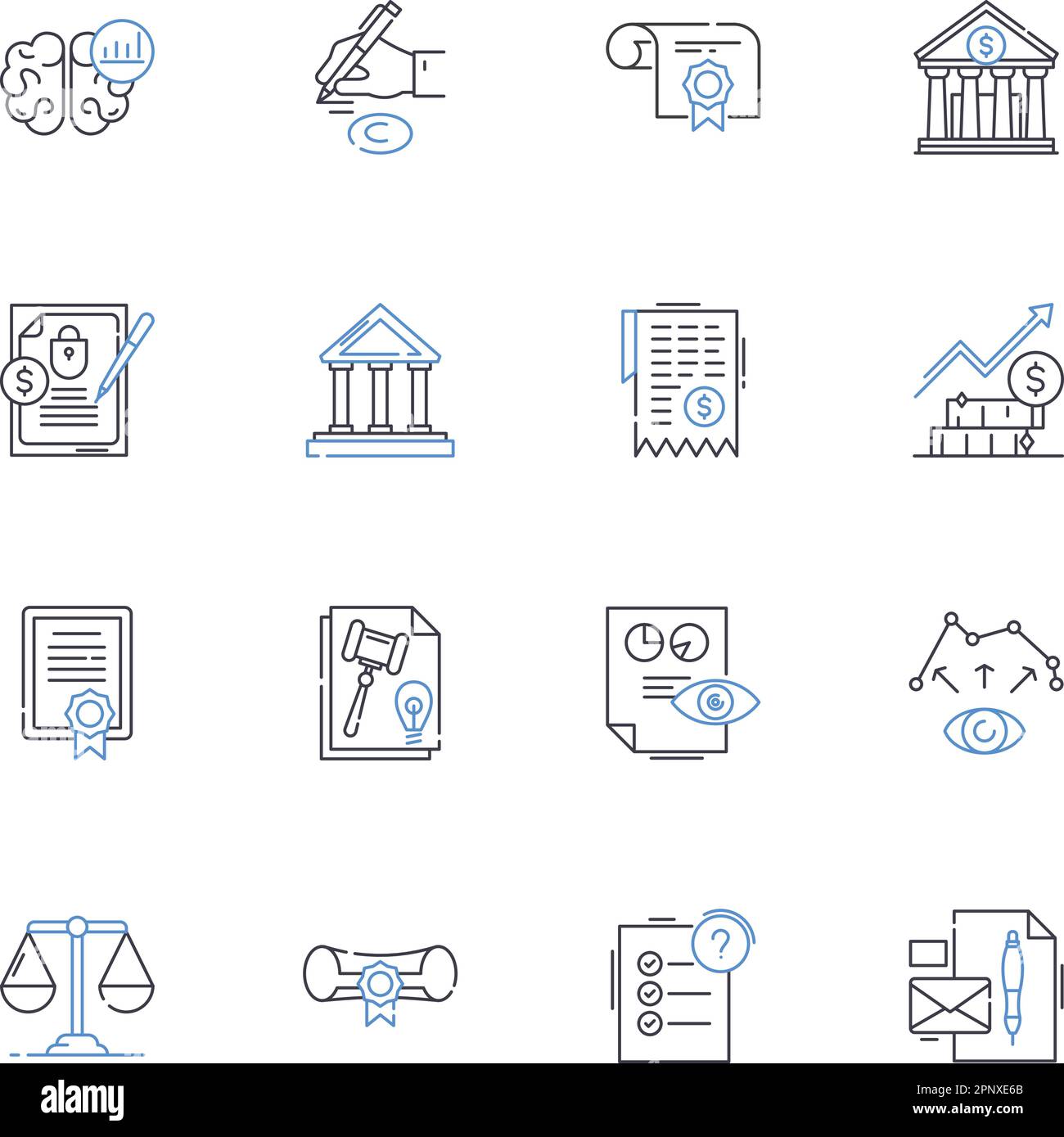 Legal administration line icons collection. Courtroom, Advocacy ...