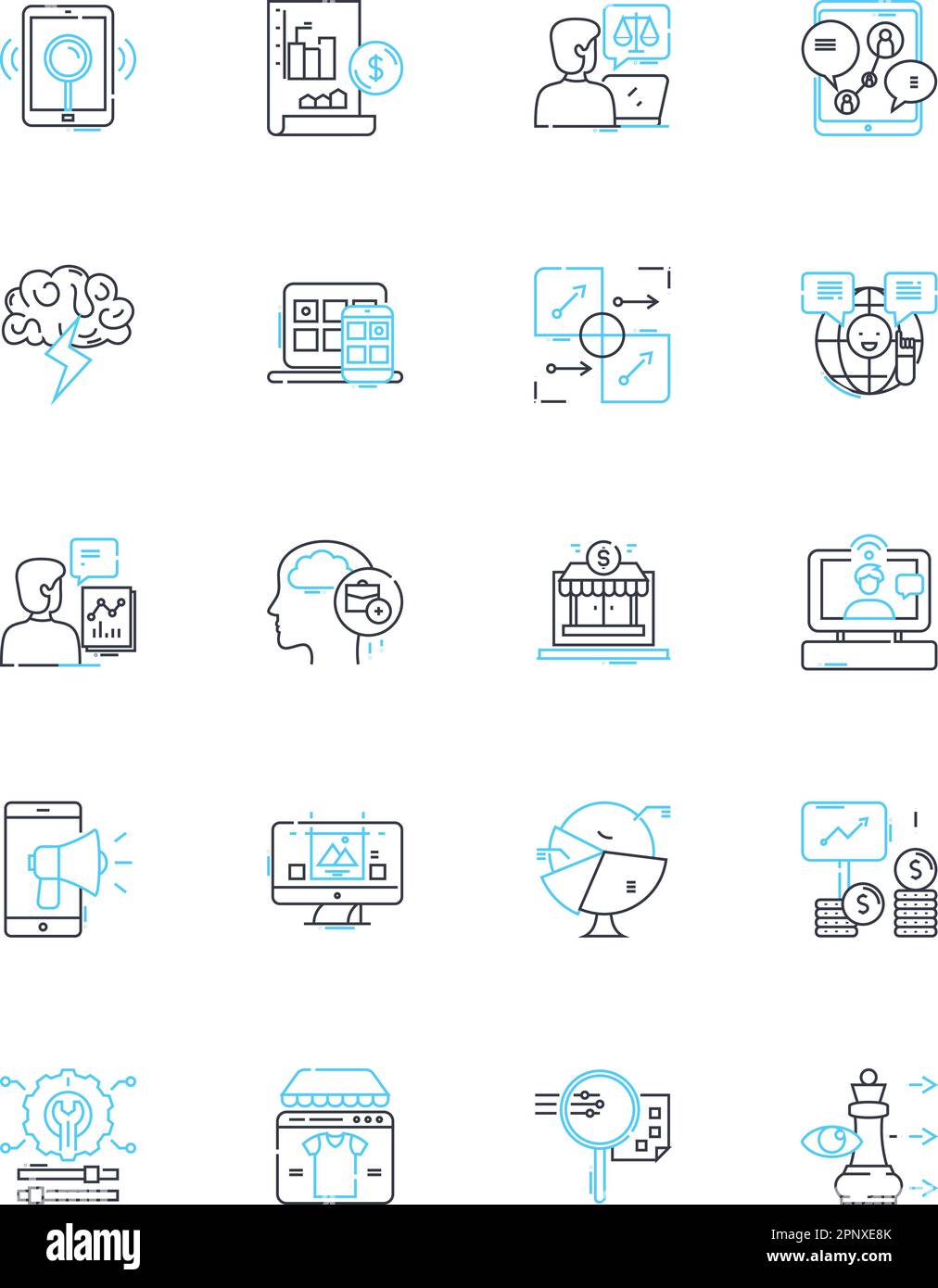 Content campaign linear icons set. Strategy, Messaging, Promotion ...
