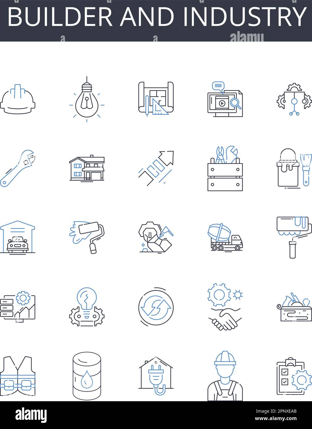 Builder and industry line icons collection. Flourishing, Prosperous ...