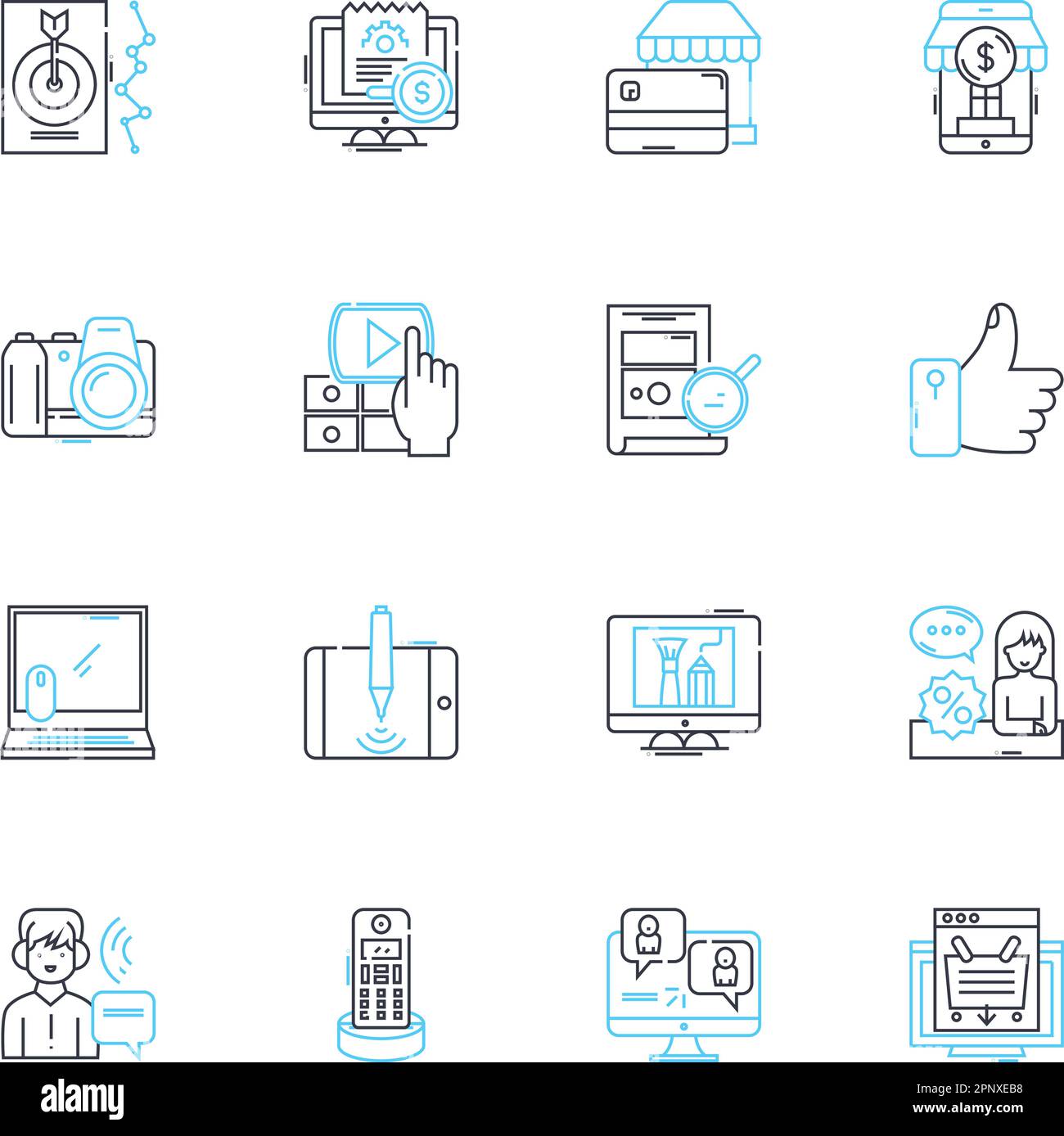 Digital advertising linear icons set. Optimization, Consumption ...