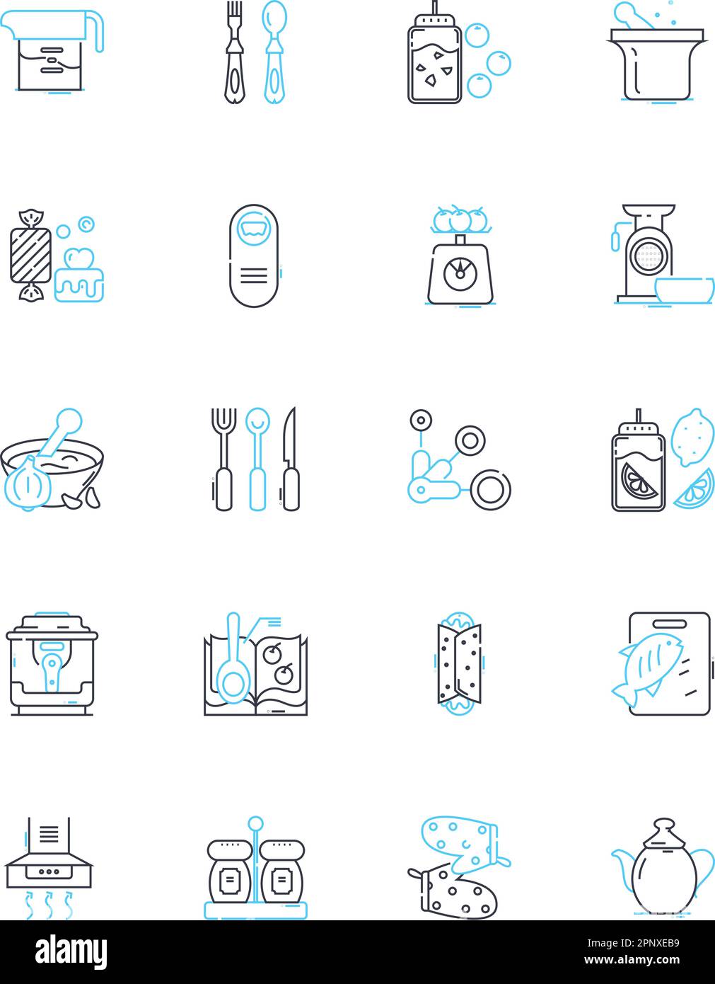 Homemade food linear icons set. Comfort, Authentic, Personal, Wholesome ...