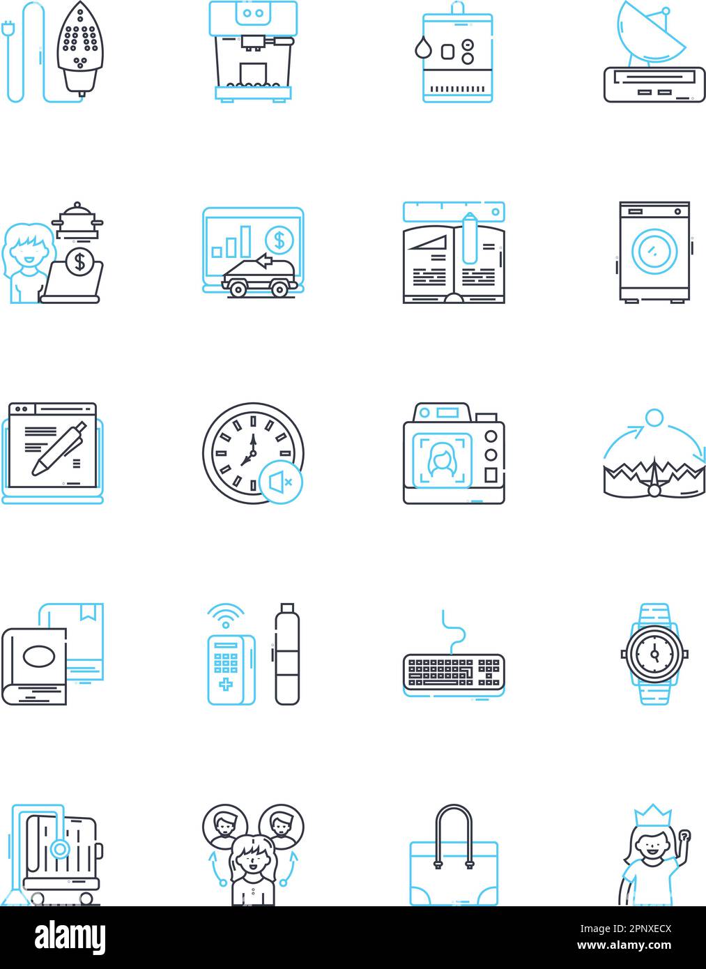 Projector linear icons set. Display, Lumens, Image, Brightness ...