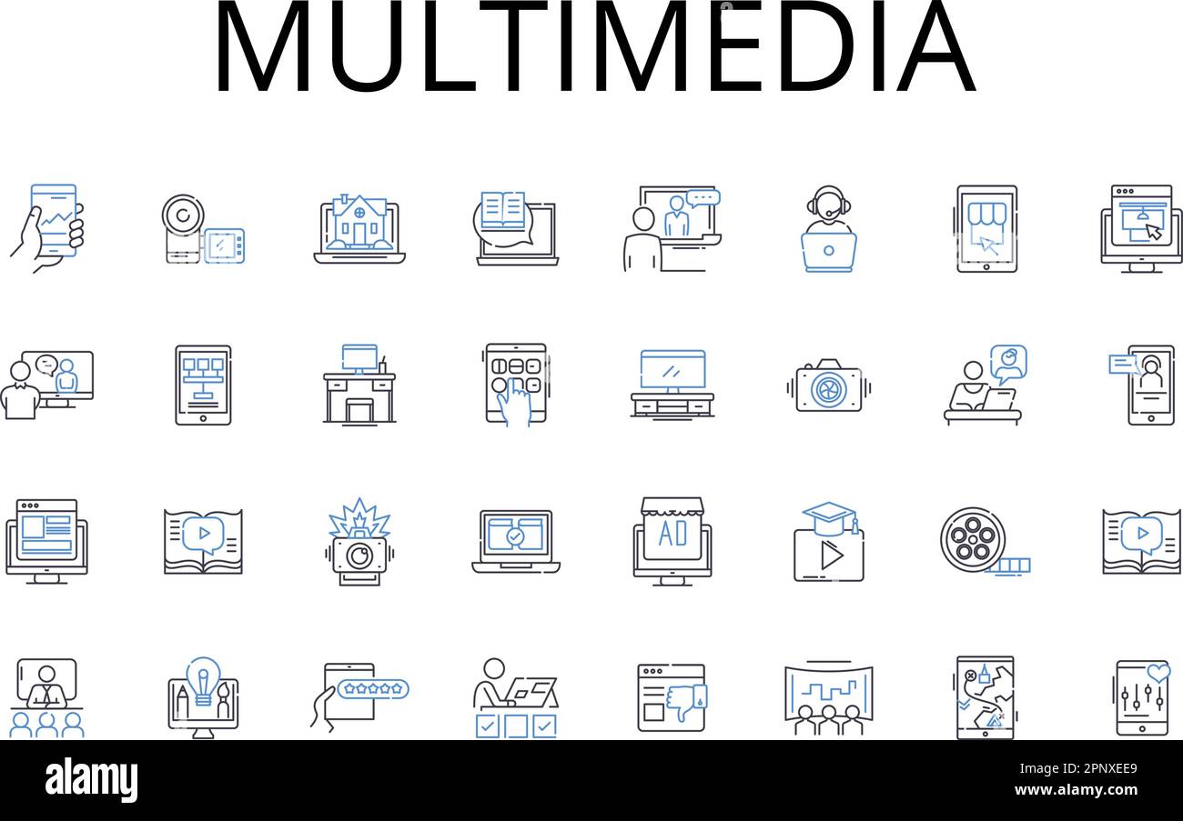 Multimedia line icons collection. Interactive media, Digital content ...