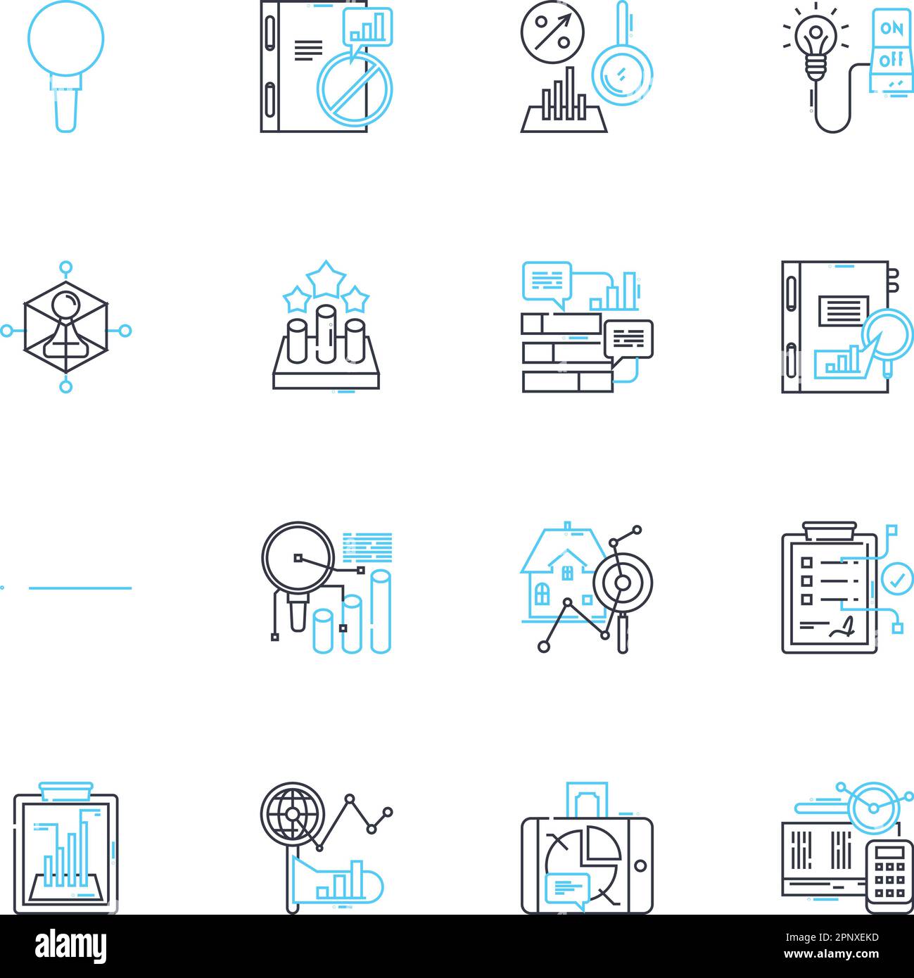 Scrutiny linear icons set. Examination, Analysis, Inspection, Oversight ...