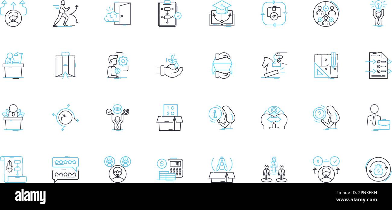 Market introduction linear icons set. Launch, Debut, Release, Unveil ...