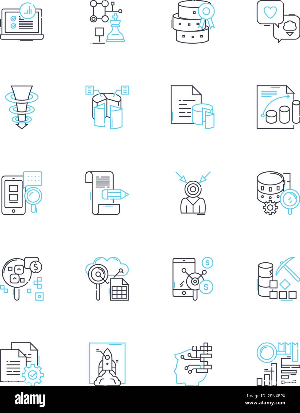 Probe linear icons set. Explore, Analyze, Detect, Investigate, Research ...