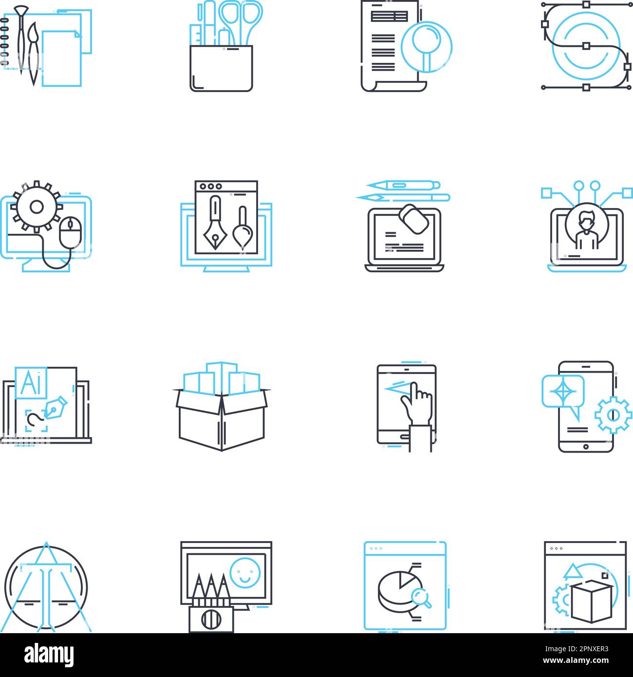 Art studio linear icons set. Creativity, Canvas, Paints, Easel, Palette ...