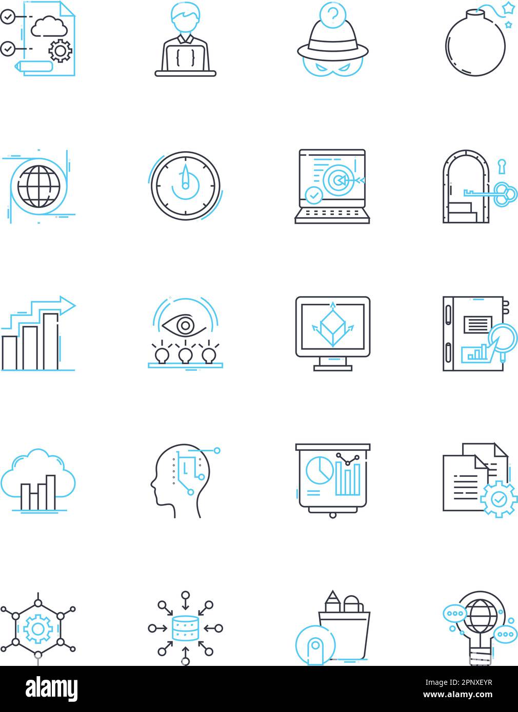 Information Analysis Linear Icons Set Scrutiny Dissection