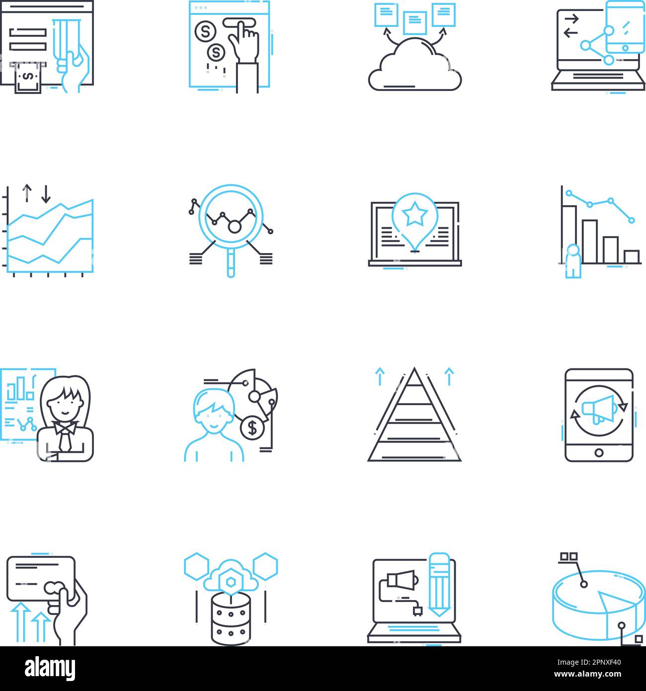 Multilevel advertising linear icons set. Pyramid, Downline, Nerk ...