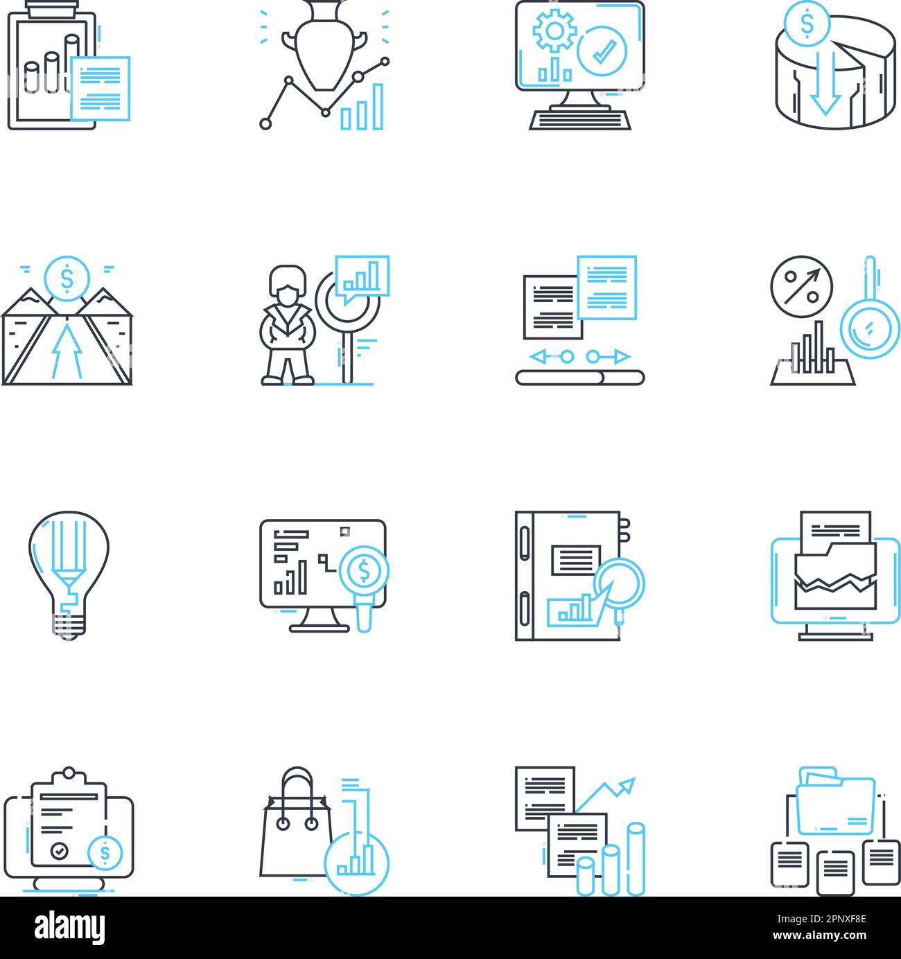 Profit strategy linear icons set. Optimization, Revenue, Growth ... Profit strategy linear icons set. Optimization, Revenue, Growth ...