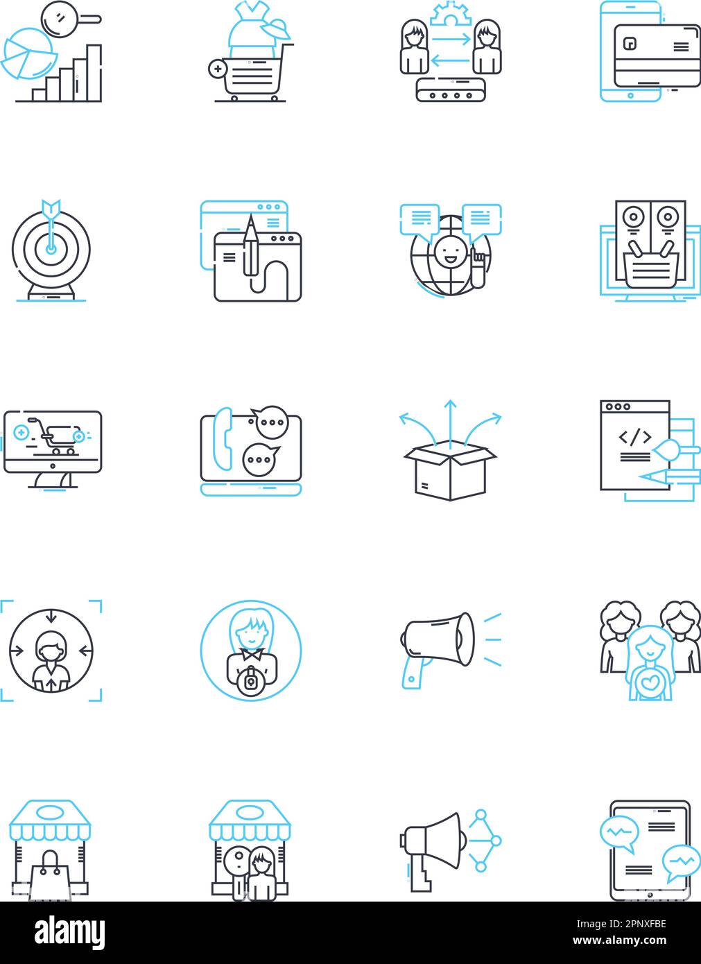 Brand strategy linear icons set. Positioning, Identity, Differentiation, Perception ...