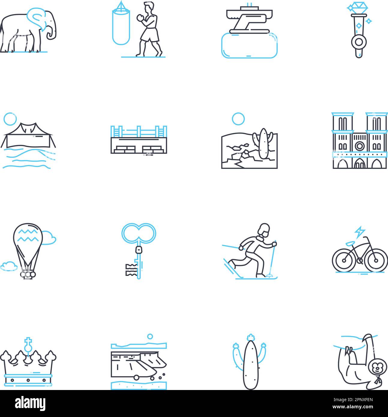 Adventure linear icons set. Expedition, Thrill, Excitement, Quest ...