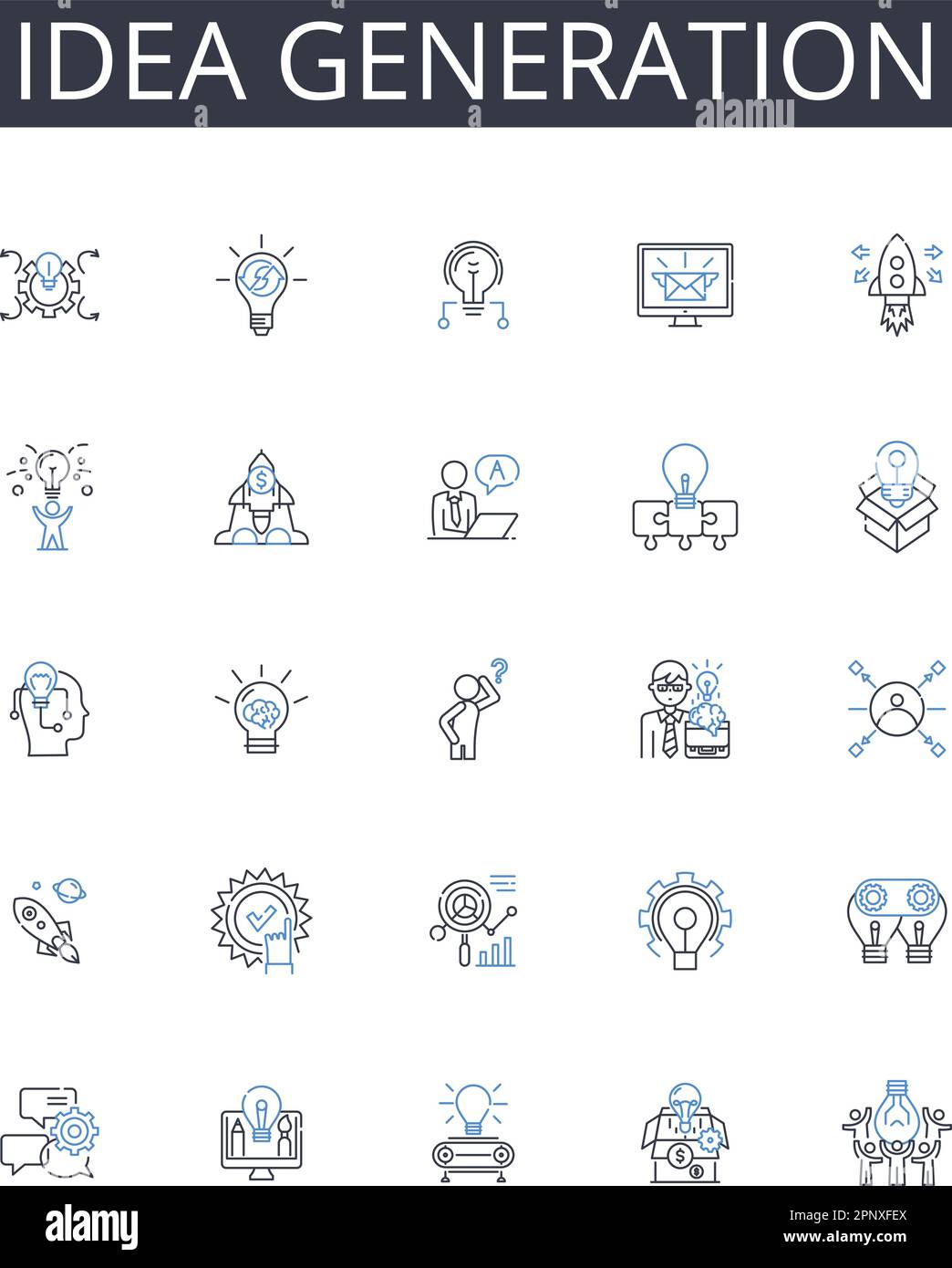 Idea Generation Line Icons Collection Brainstorming Session Conceptualization Creation