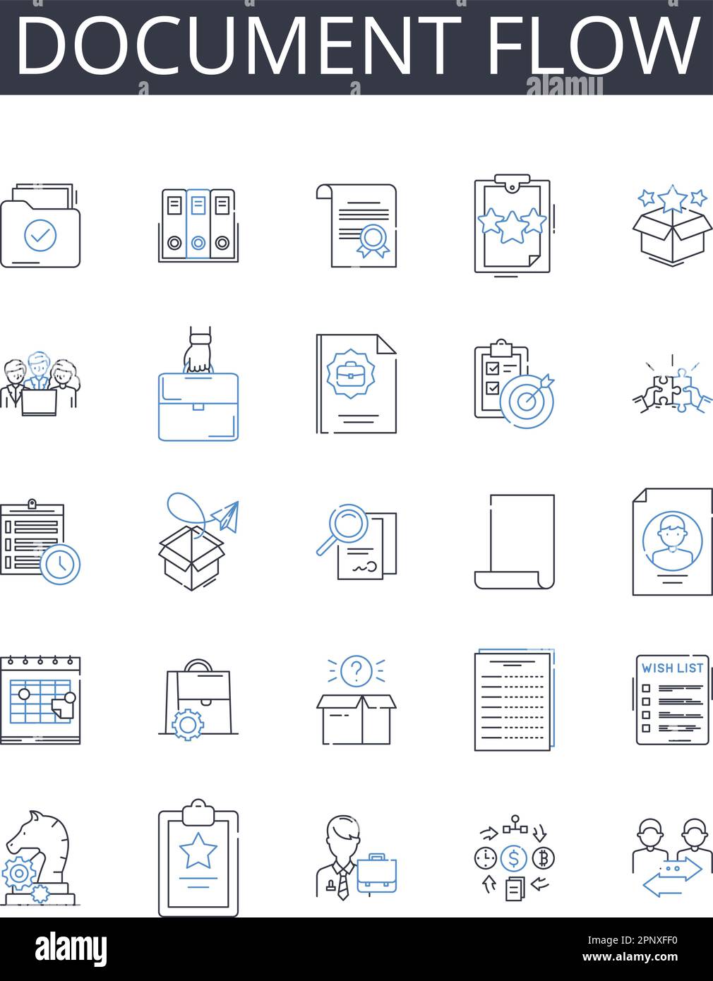 Document Flow Line Icons Collection Workflow Management Information