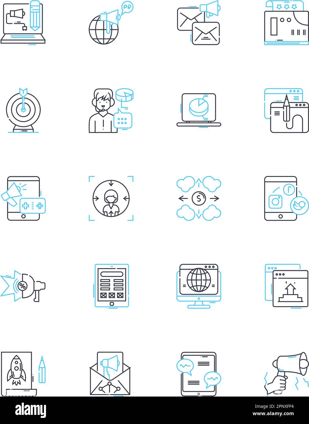 Promotional campaign linear icons set. Branding, Advertising, Marketing ...