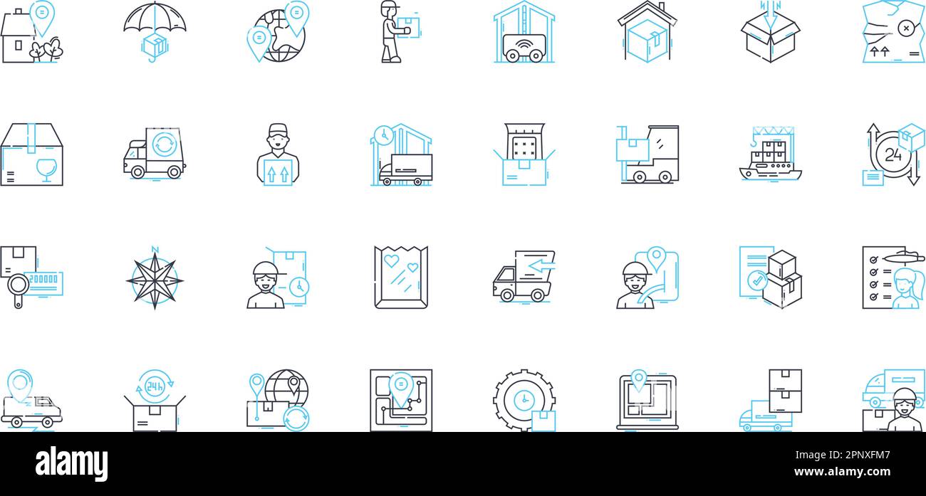 Cargo delivery linear icons set. Logistics, Shipping, Freight, Transportation, Dispatch ...
