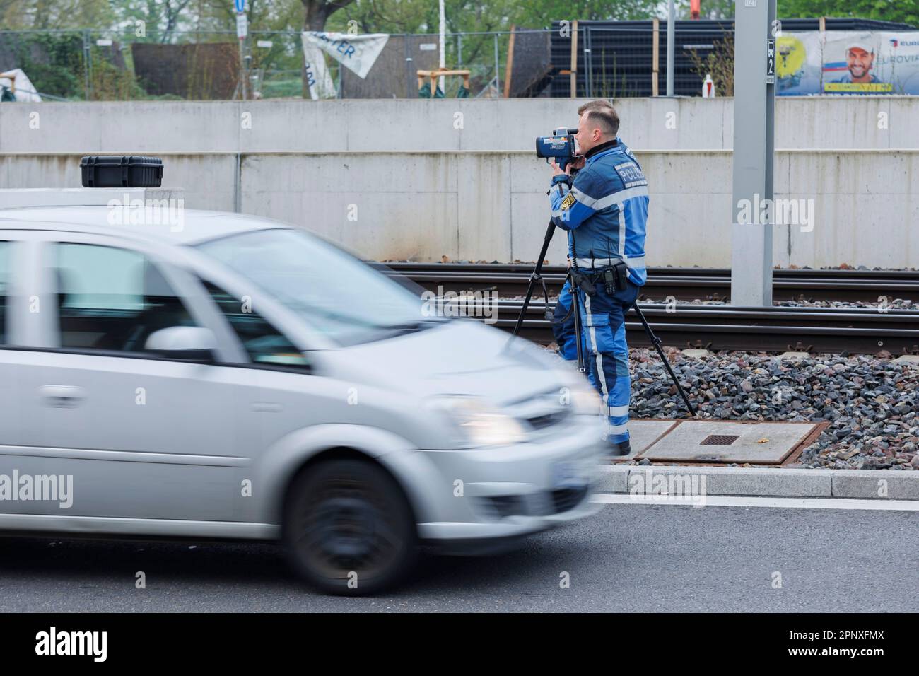 Stuttgart, Germany. 21st Apr, 2023. A police officer from the ...