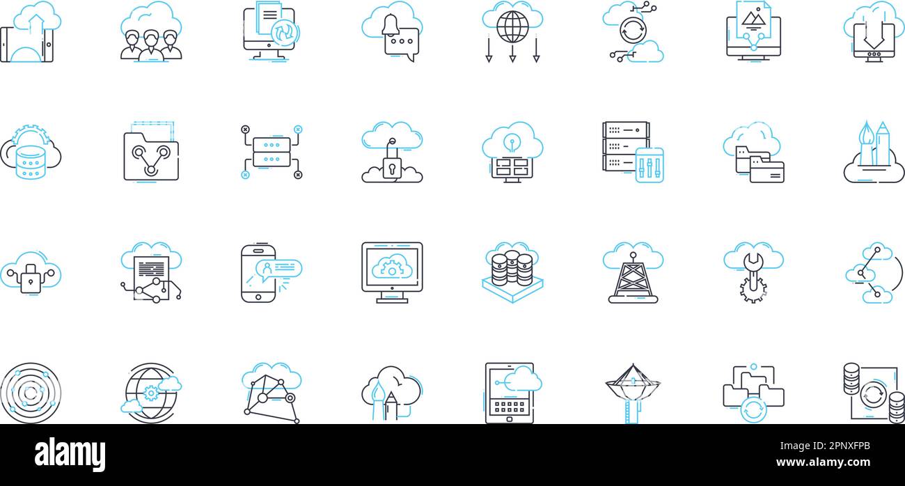 Digital nerking linear icons set. Connection, Collaboration, Community, Engagement, Influence ...