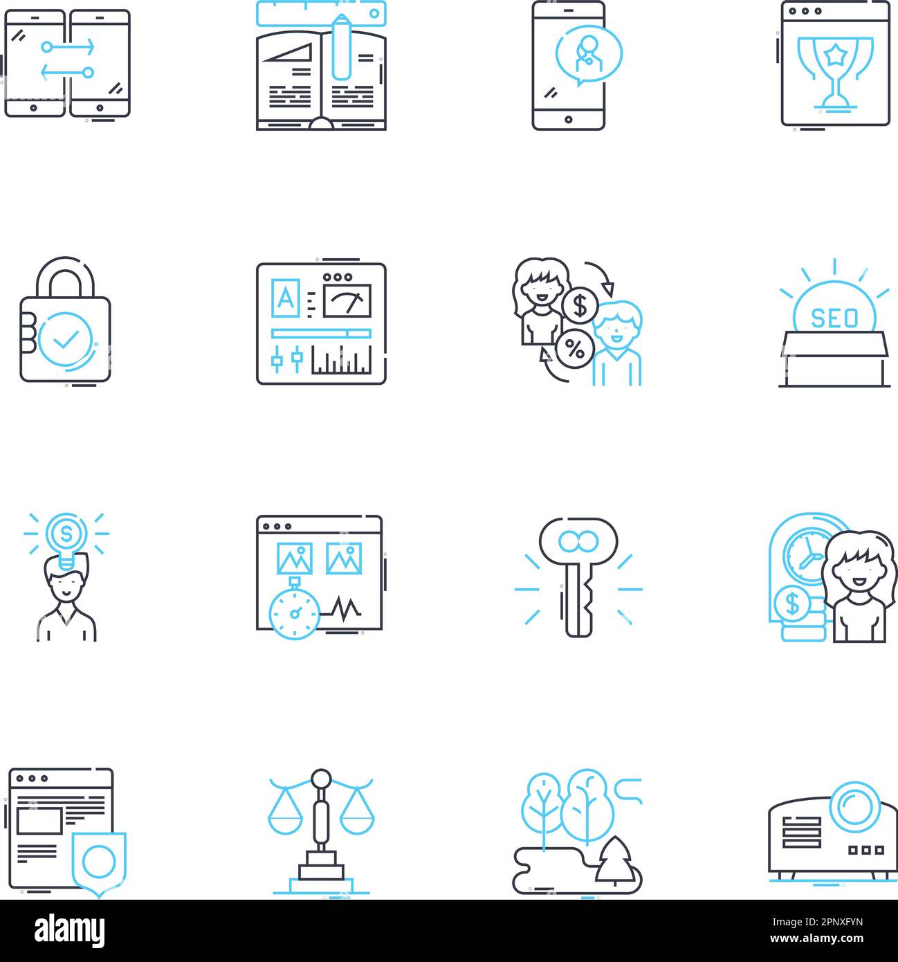 Service quality linear icons set. Excellence, Responsiveness ...