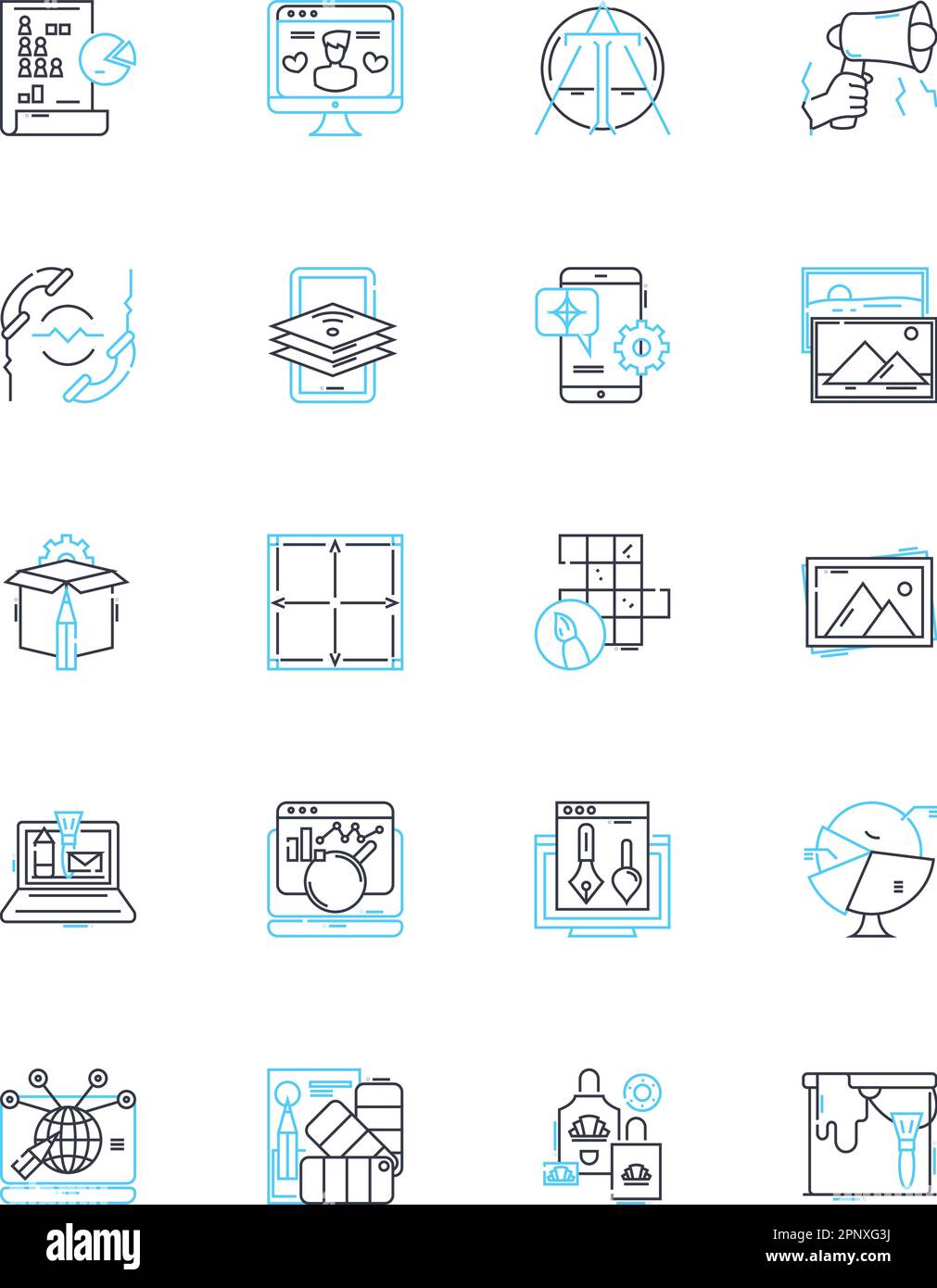 Digital Management Linear Icons Set Automation Integration Optimization Analytics