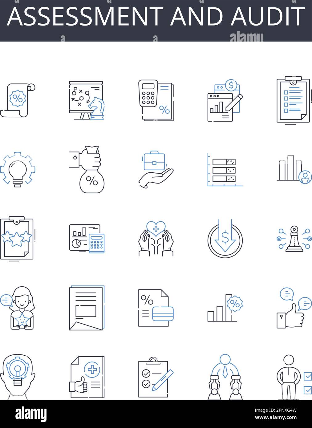 Assessment And Audit Line Icons Collection Analysis And Evaluation