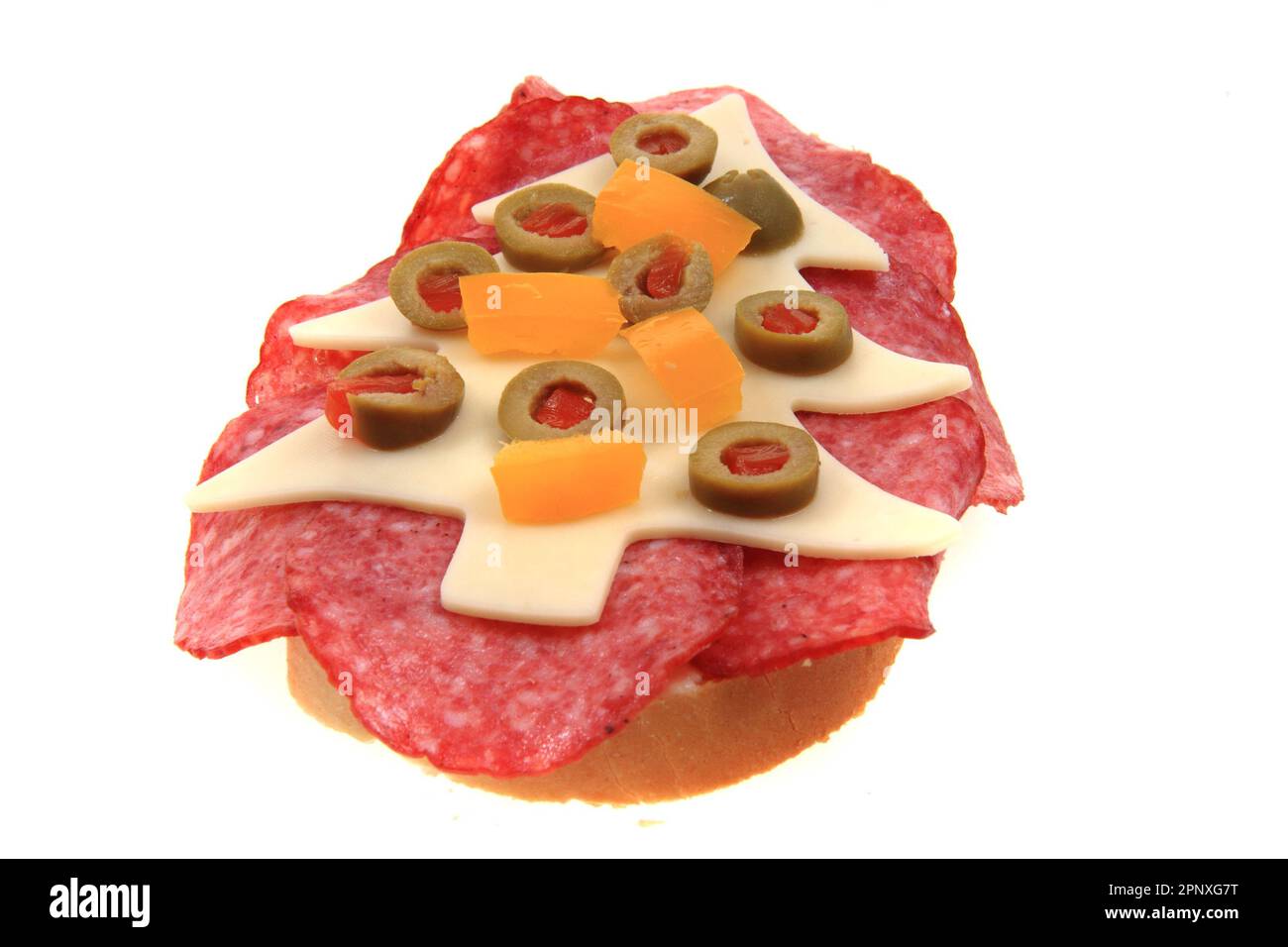 funny open sandwich with christmas tree isolated on the white ...