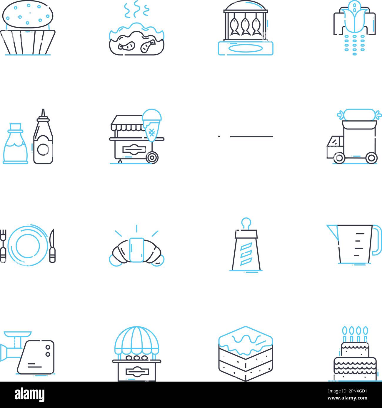 Baking food linear icons set. Flour, Sugar, Butter, Yeast, Dough, Oven ...