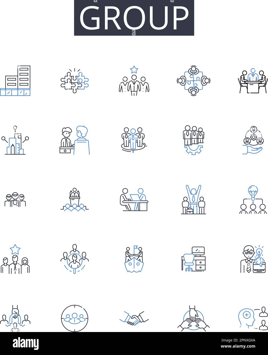 Group line icons collection. Pair, Crowd, Team, Class, Bunch, Company ...