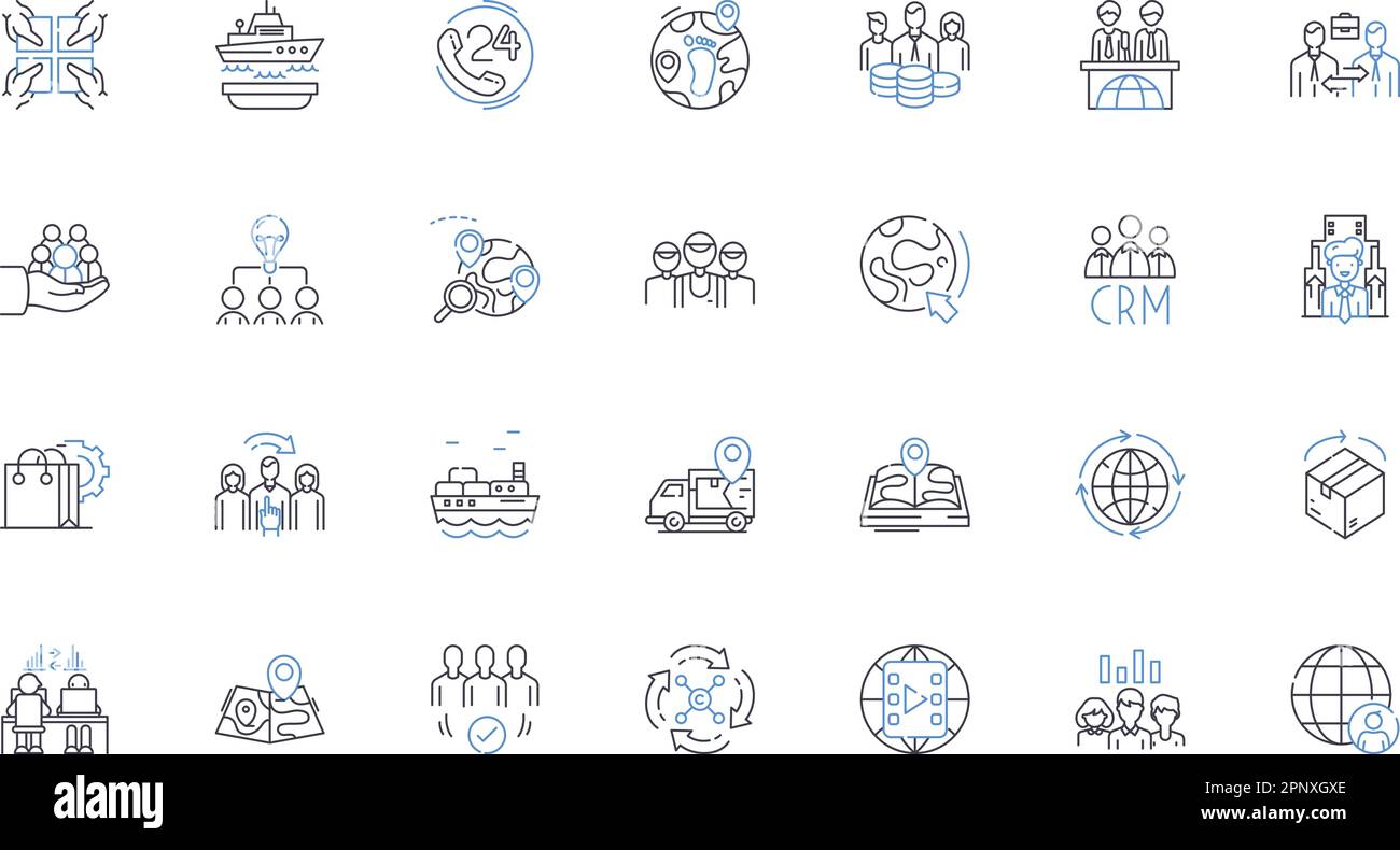 Overseas partnerships line icons collection. Globalization ...