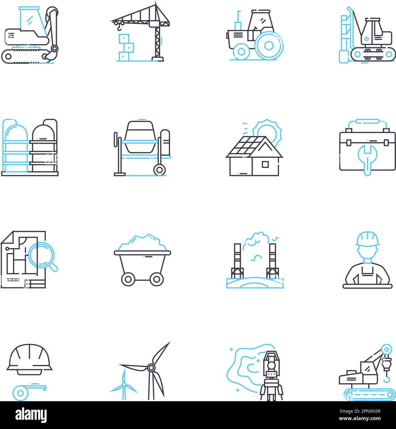 Chemical Plant linear icons set. Reactors, Piping, Distillation ...