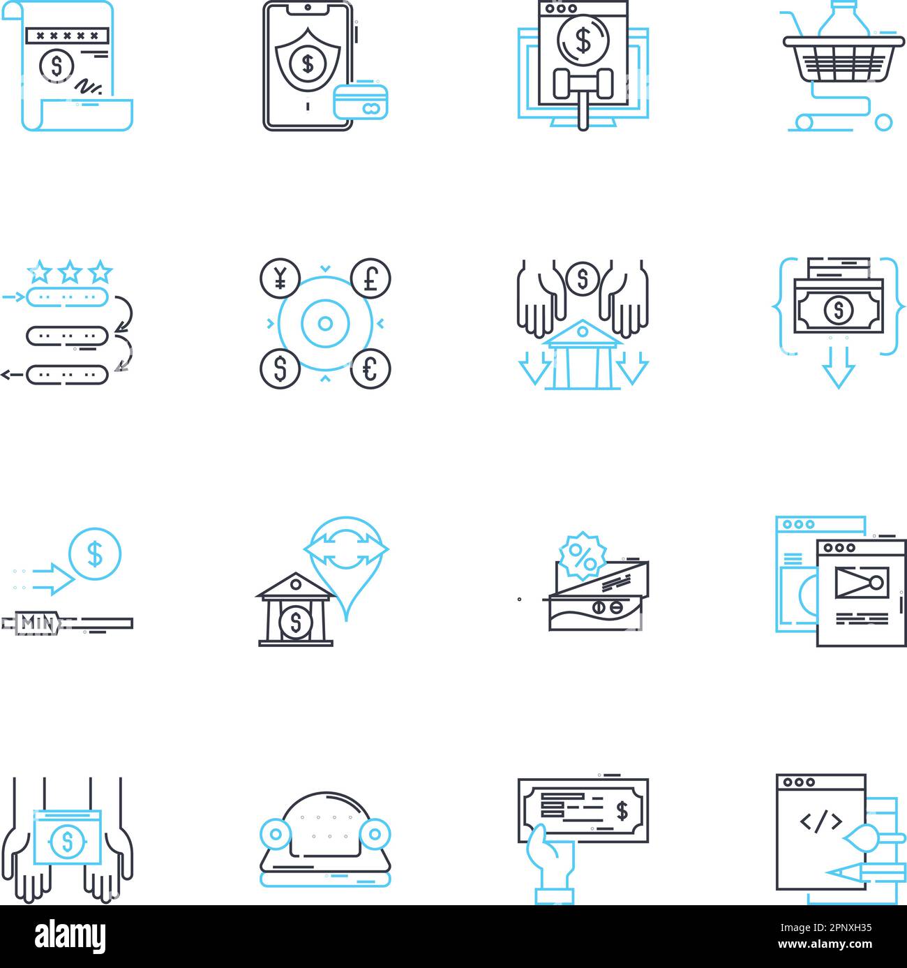 Media outreach linear icons set. Visibility, Connection, Exposure ...