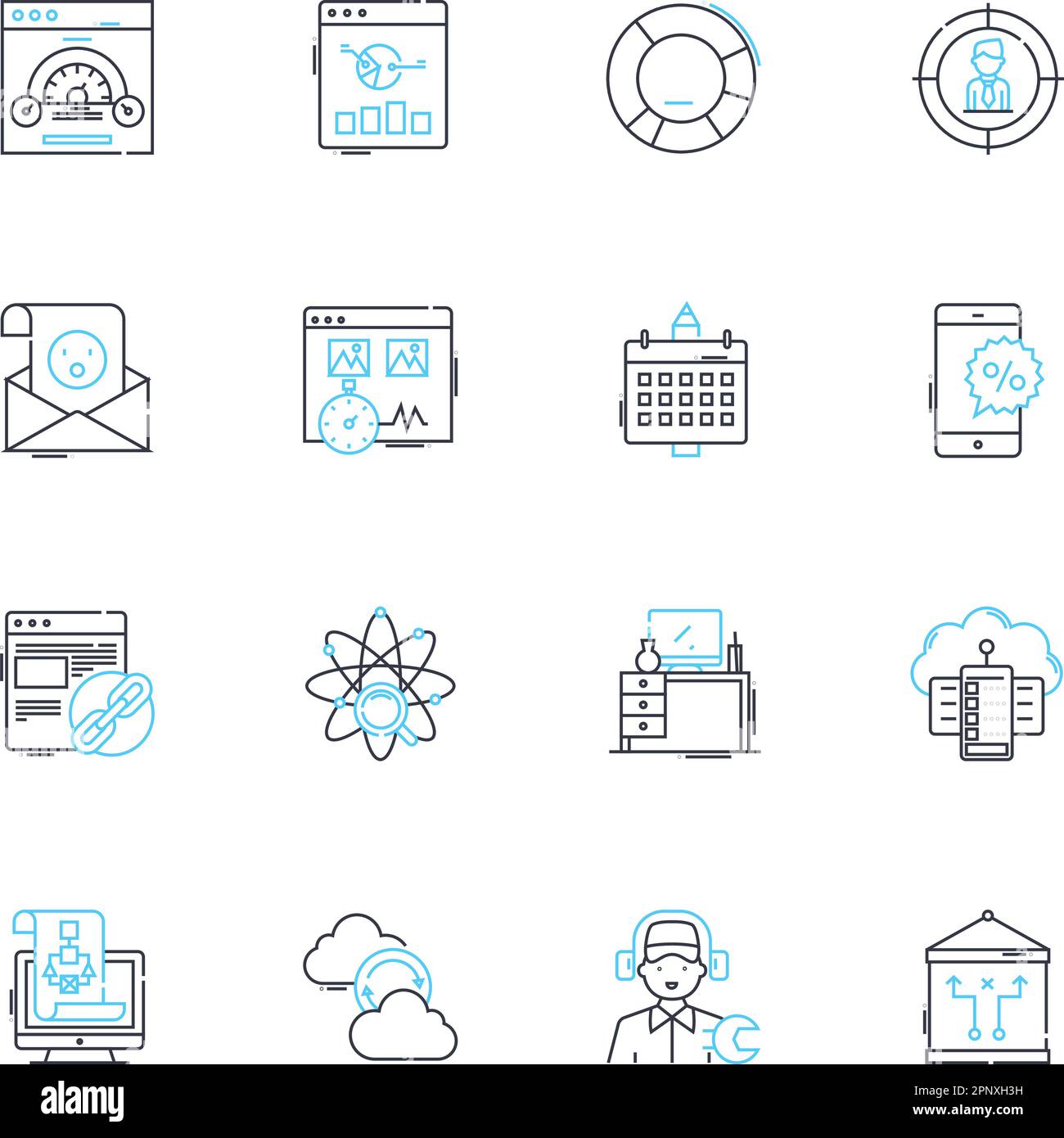 Website Development Linear Icons Set Coding Design Optimization Interface Backend Frontend