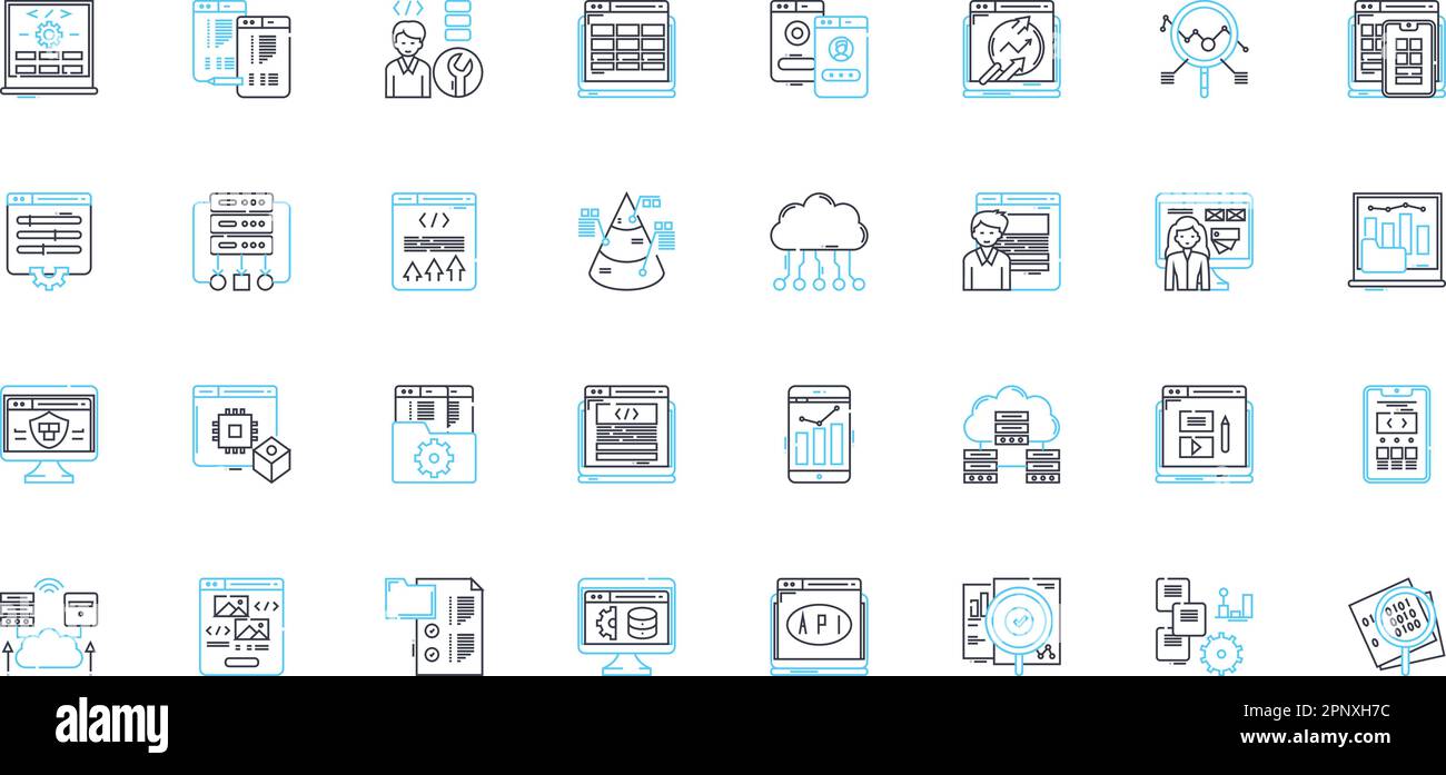Business intelligence linear icons set. Analytics, Big Data, Dashboards ...