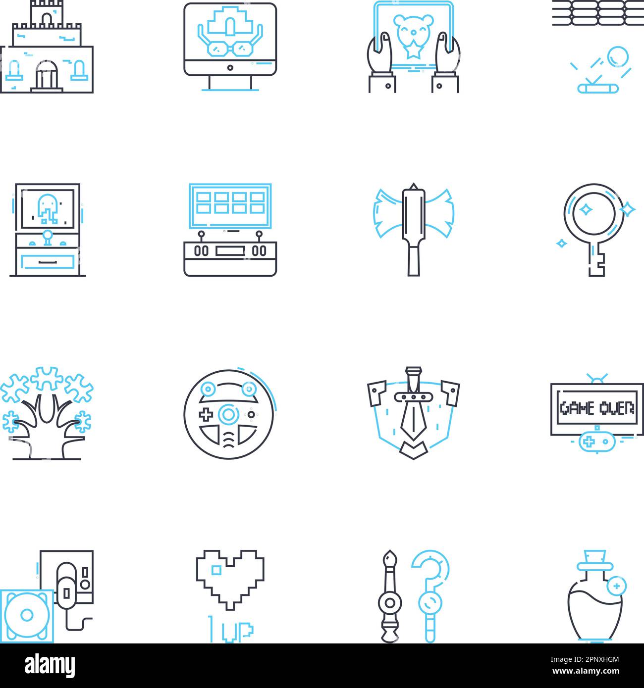 Amusement linear icons set. Thrill, Fun, Happiness, Adventure ...