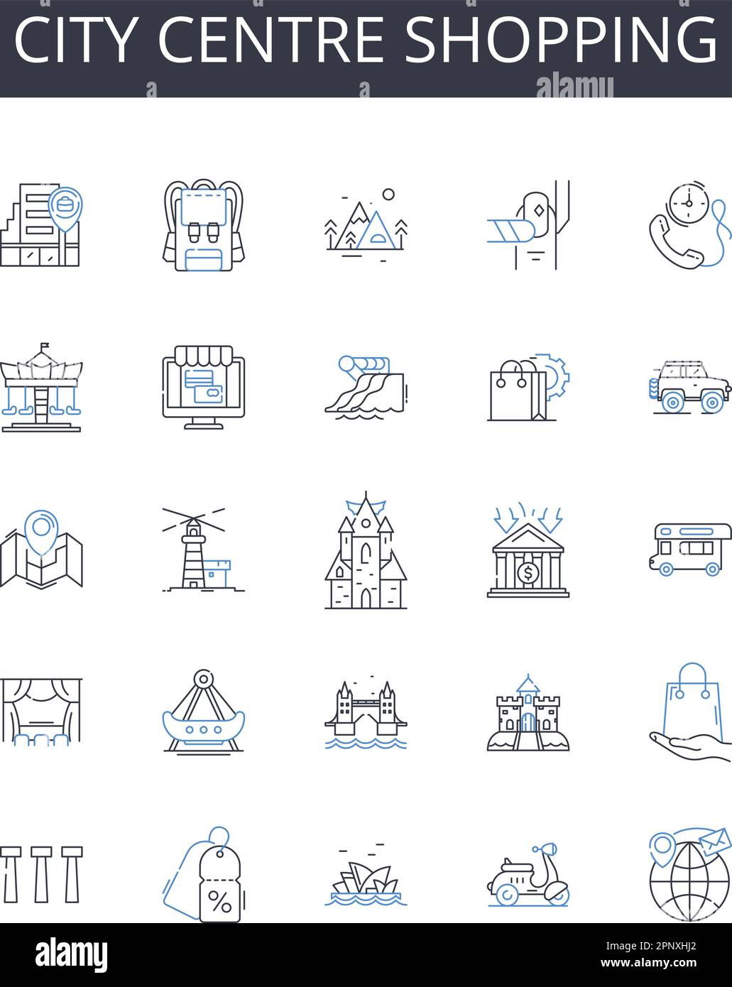 City centre shopping line icons collection. Engagement, Sharing, Viral ...