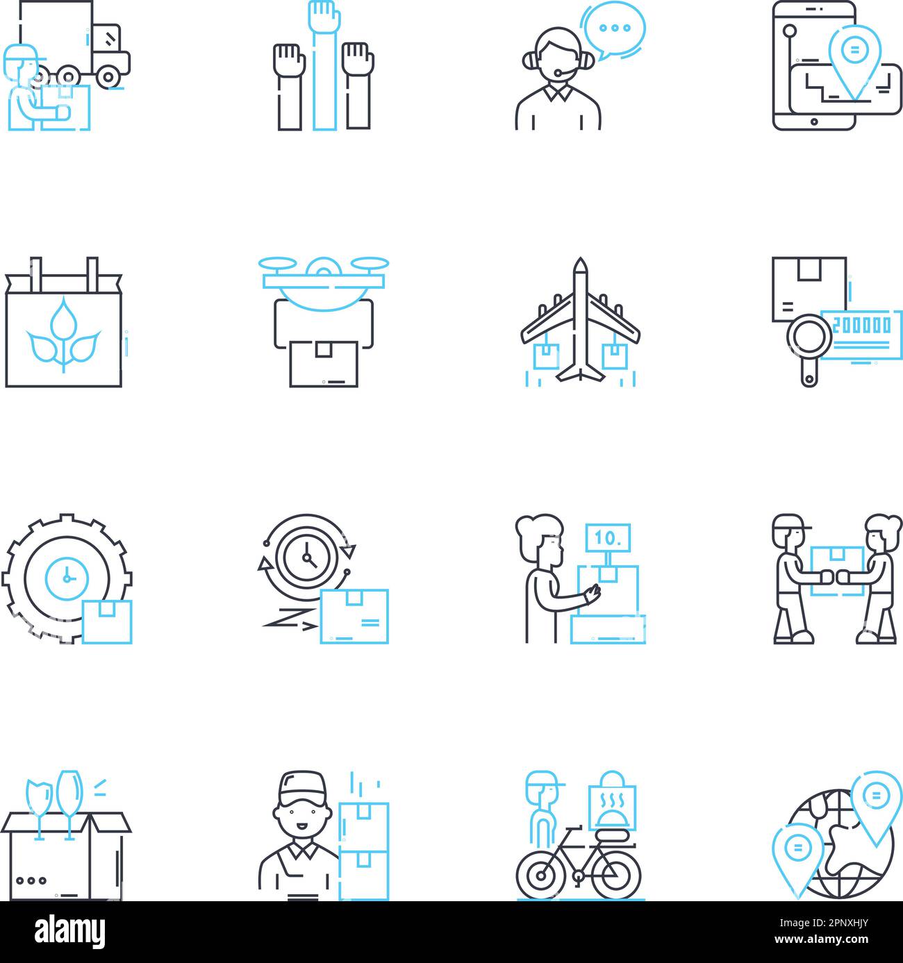 Supply chain management linear icons set. Logistics, Procurement ...