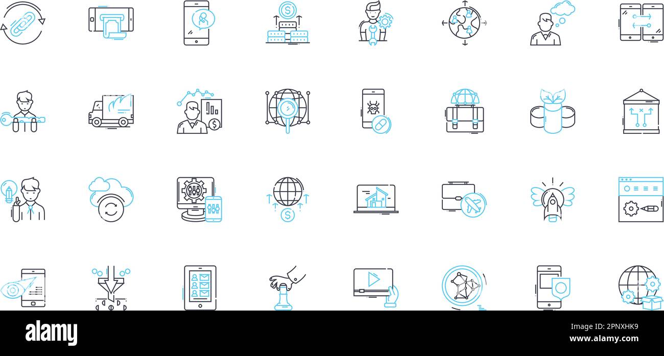 Data strategy linear icons set. Analytics, Governance, Integration, Management, Architecture ...