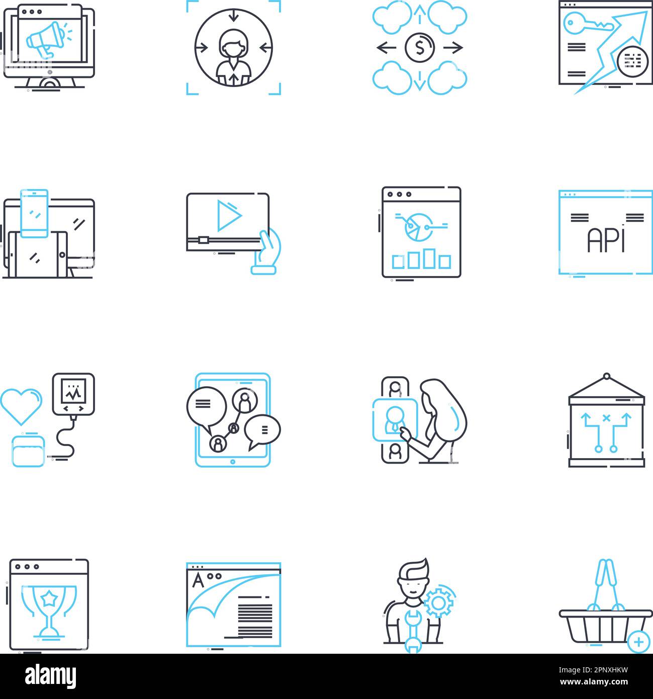 Search engine linear icons set. Google, Bing, Yahoo, DuckDuckGo, Search, SEO, Algorithm line ...