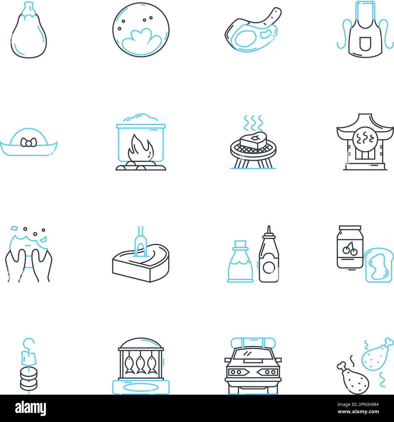 Outing linear icons set. Adventure, Excursion, Picnic, Trek, Camping ...