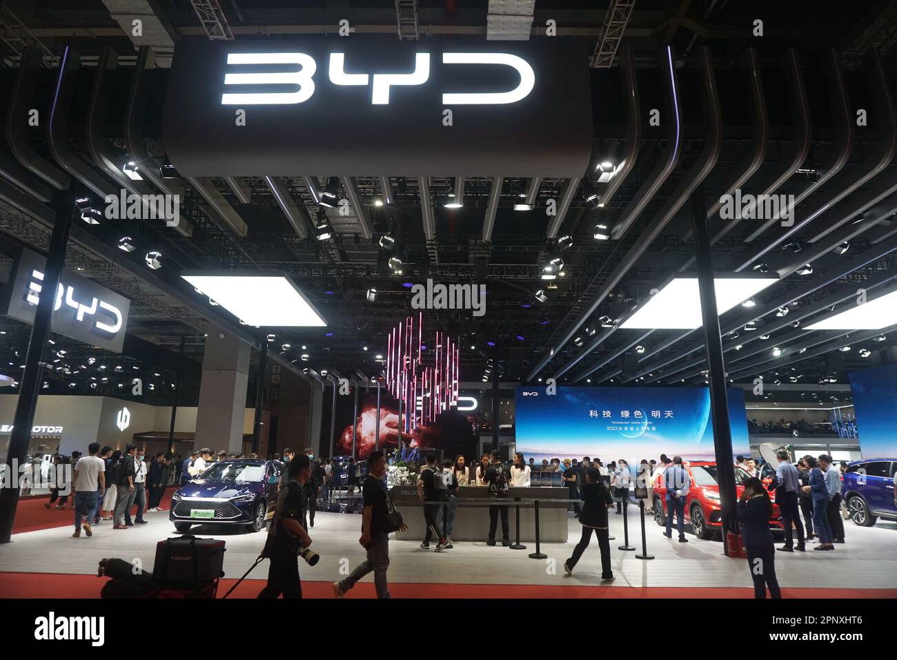 HANGZHOU, CHINA - APRIL 19, 2023 - Visitors visit BYD's stand at the ...