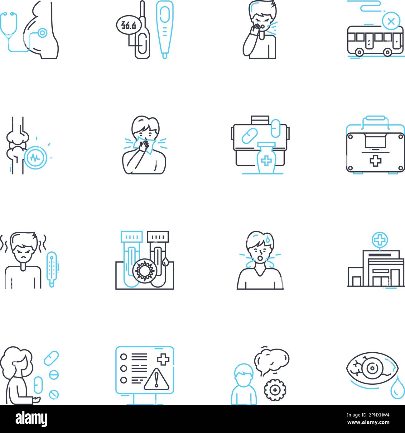 Respiratory Illness Care Linear Icons Set Asthma Bronchitis Copd