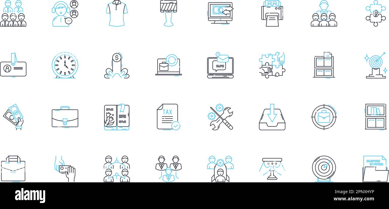 Business tasks linear icons set. Marketing, Sales, Accounting, Finance ...