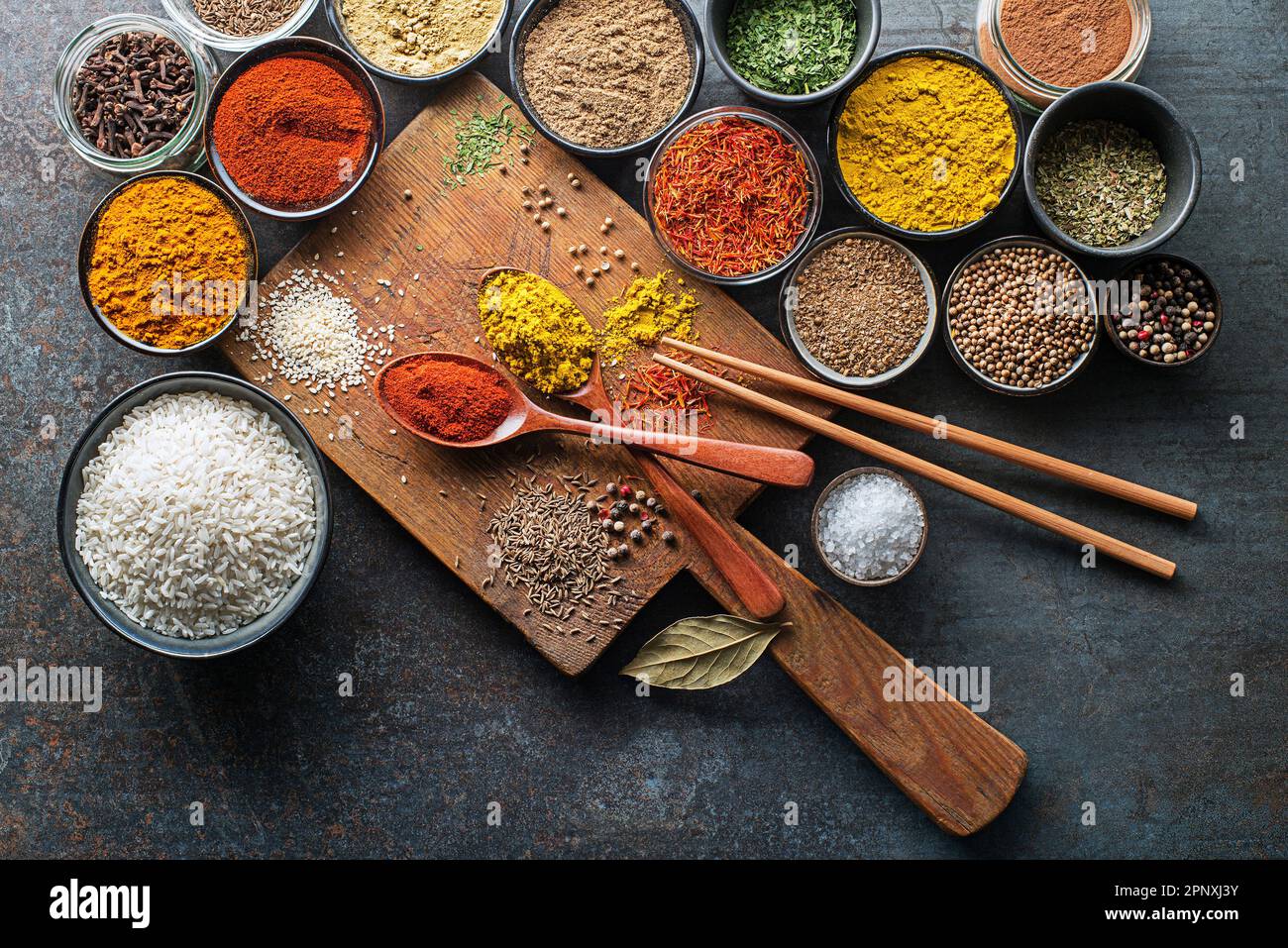Colorful herbs and spices for cooking Asian dish. Chinese spices and ...
