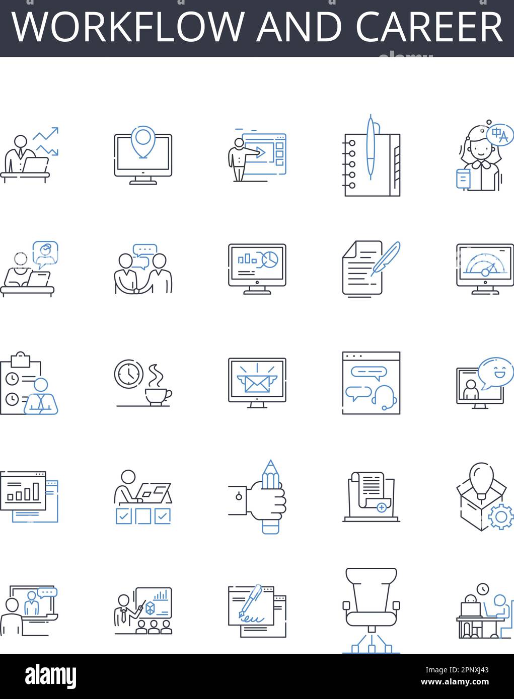 Workflow and career line icons collection. Communication and dialogue ...