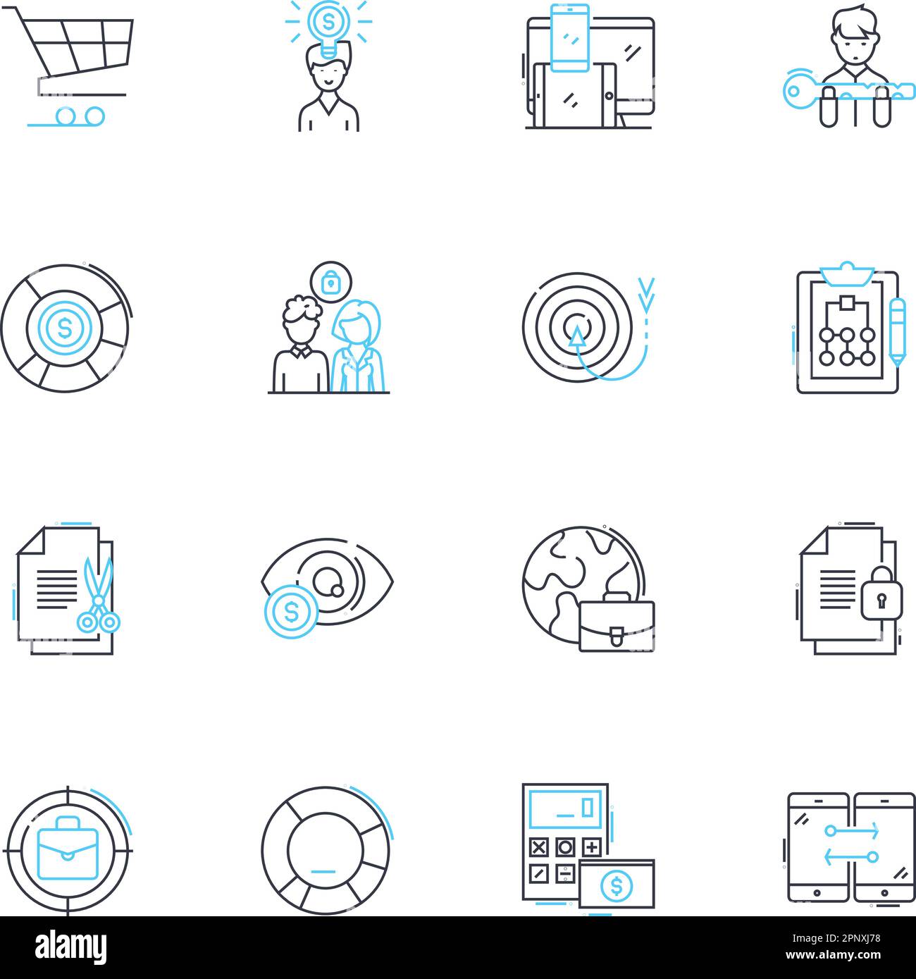 Coaching linear icons set. Empowerment, Guidance, Motivation, Feedback, Leadership, Support ...