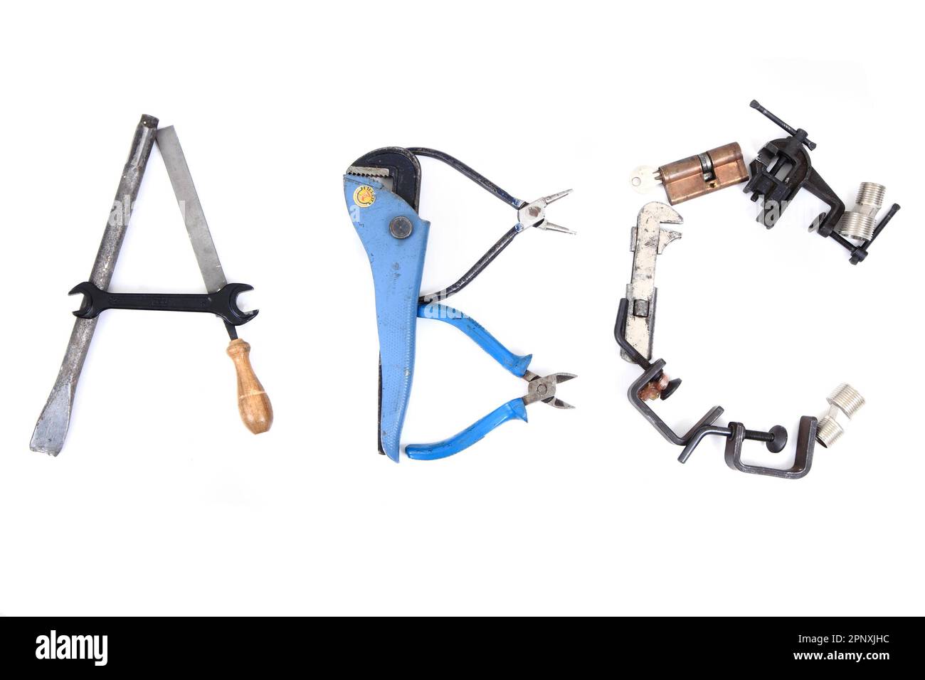 old mechanical tool as alphabet isolated on the white background Stock ...