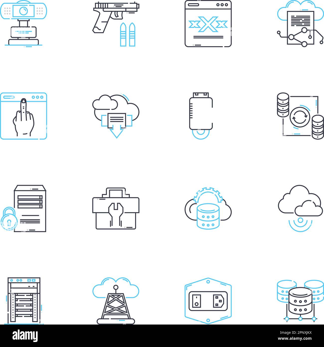 Artificial Security Linear Icons Set Cybersecurity Encryption