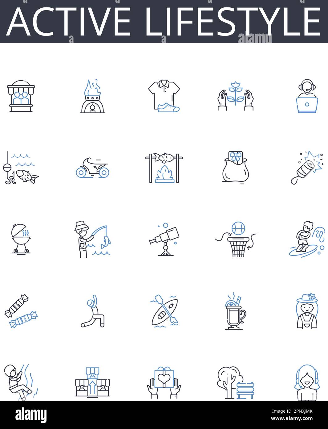 Active Lifestyle Line Icons Collection Efficiency Focus Motivation Time Management