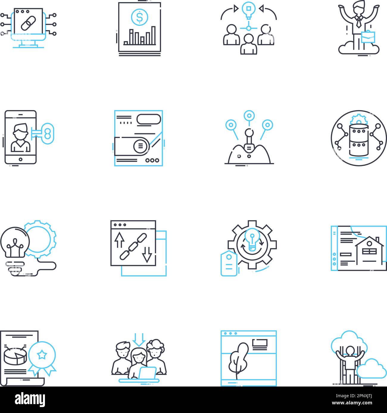Brand consultants linear icons set. Strategy, Branding, Positioning, Differentiation, Identity ...